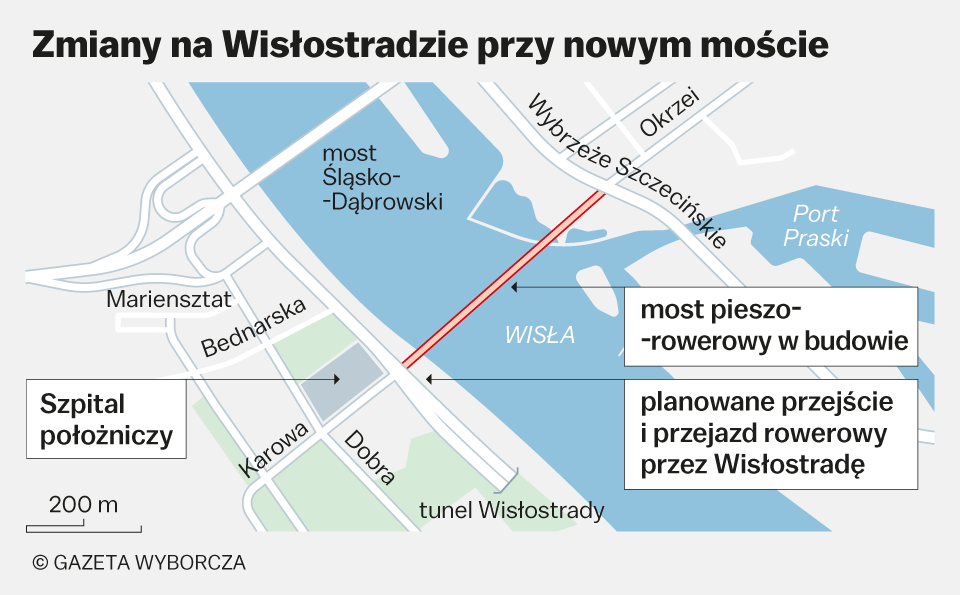 Warszawa. Kiedy powstanie przejście przez Wisłostradę do nowego mostu dla pieszych?