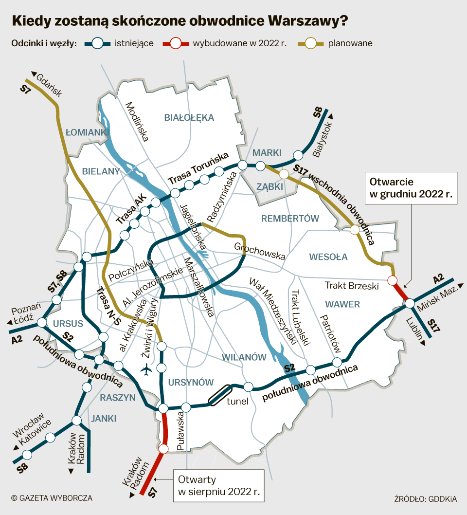 Nowe trasy obwodnic Warszawy: plan do 2050 r. Jakie drogi zostają, jakie wypadają
